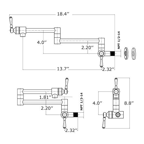 BULUXE Pot Filler Faucet Wall Mount,Brushed Nickel Finish and Single Hole 2 Handles with Dual Swing Joints Design