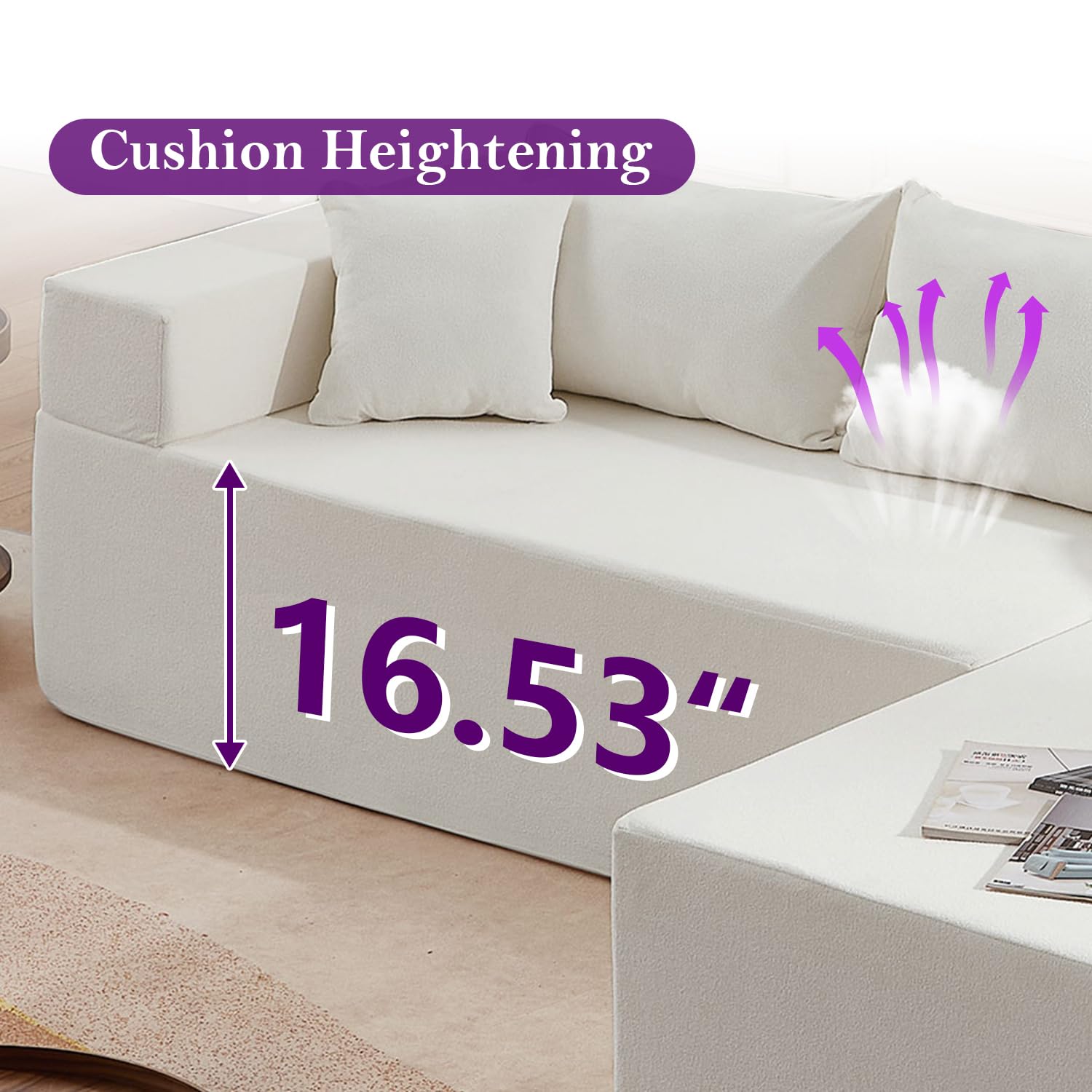 Cirui L-Shaped Sectional Sofa Furniture Set for Living Room Large Modern Comfy Deep Sherpa Luxury Cloud 2 PC 3 Seat Couch Free Combination Minimalist Modular Sleeper Sofa for Bedroom,White