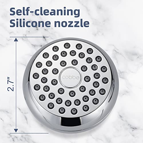 Cobbe High Pressure Shower Head, 3 Inches Anti-Clogging Silicone Nozzles Fixed Showerhead, Adjustable Swivel Brass Ball, Bathroom Rain Shower Heads (Chrome)