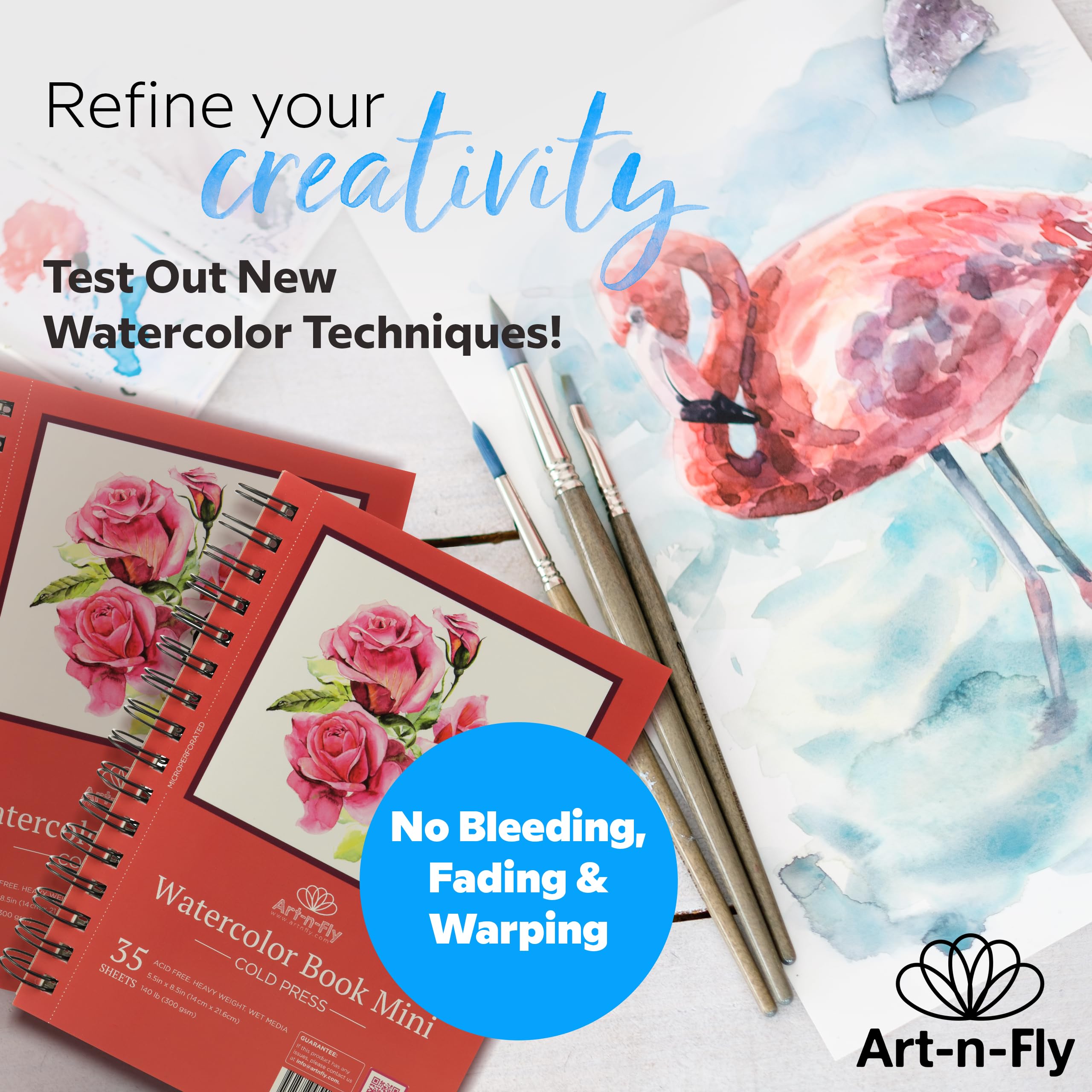 Art-N-Fly 100% Cotton Watercolor Paper Cylinder Mold 15 Sheets 140lb/300gsm Professional Grade
