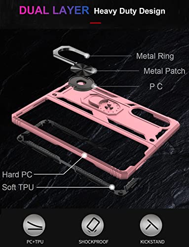 IKAZZ Galaxy Z Fold 3 Case,Samsung Z Fold 3 Cover Military Grade Shockproof Heavy Duty Protective Phone Case Pass 16ft Drop Test with Magnetic Kickstand for Samsung Galaxy Z Fold 3 Rose Gold