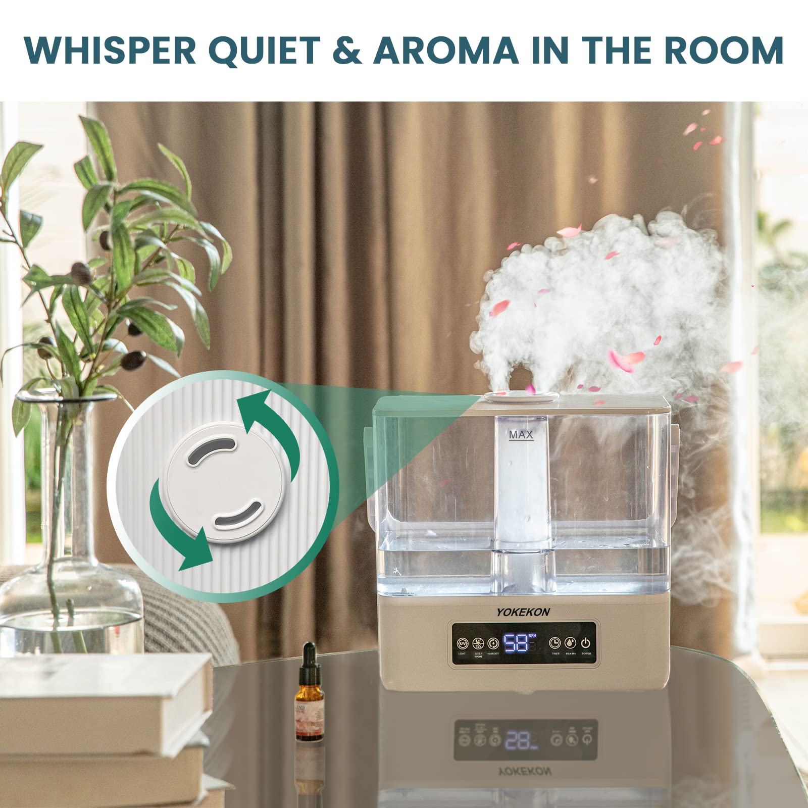 YOKEKON Humidifiers for Large Room Home, Warm and Cool Mist Humidifiers, 6L Room Humidifiers Covering 753 ft², Perfect Large Humidifiers for Plants Office, Remote, Quiet, Aroma Box, Transparent Tank