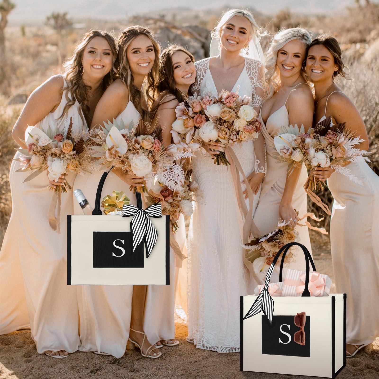 Bagstash Personalized Initial Canvas Tote Bag, Monogrammed Beach Tote Bag for Women, Birthday Gifts for Women, Bride, Holiday