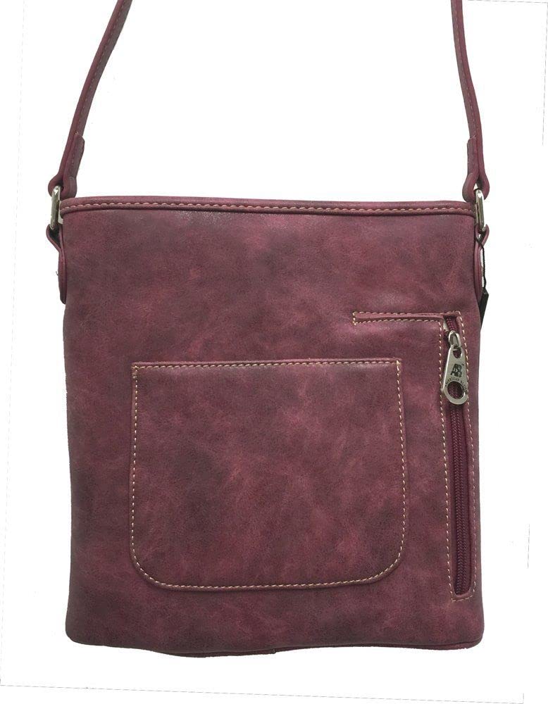 Montana West Concealed Carry Studs and Conchos Crossbody Purse - Burgundy