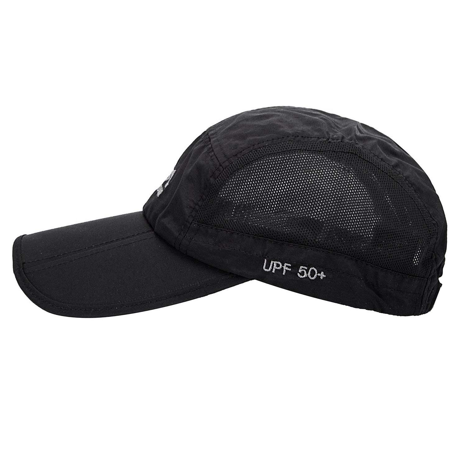 Black Baseball Cap, Trucker Hat Men, Golf Fishing Running Camping Cycling Quick Dry Sport Caps Unisex, Foldable UPF 50+ Sun Protection