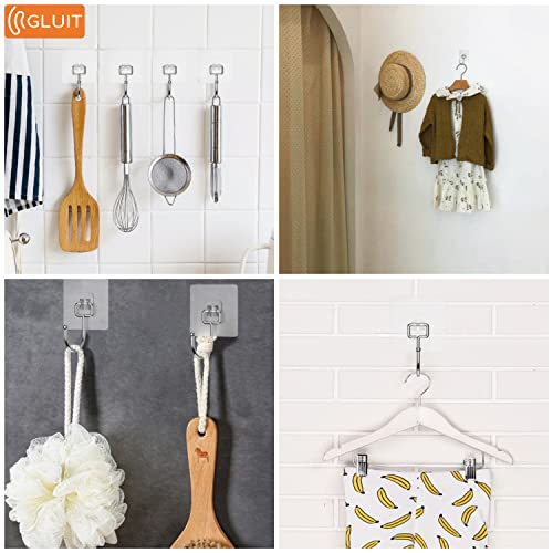 GLUIT Adhesive Hooks Medium 6 Pack and Large 6 Pack for Hanging Heavy Duty Wall Hooks 22 lbs Self Adhesive Towel Hook Waterproof Transparent Hooks for Keys Bathroom Shower Outdoor Kitchen