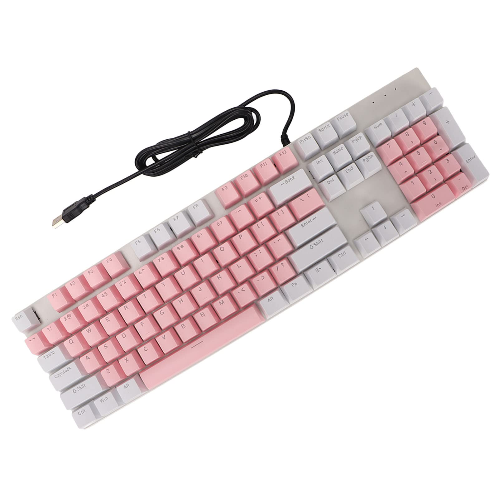 Blue Switch Mechanical Gaming Keyboard, Mechanical Keyboard Ergonomic Scratch Resistant 104 Key High Sensitivity for Home for Office (White Pink)