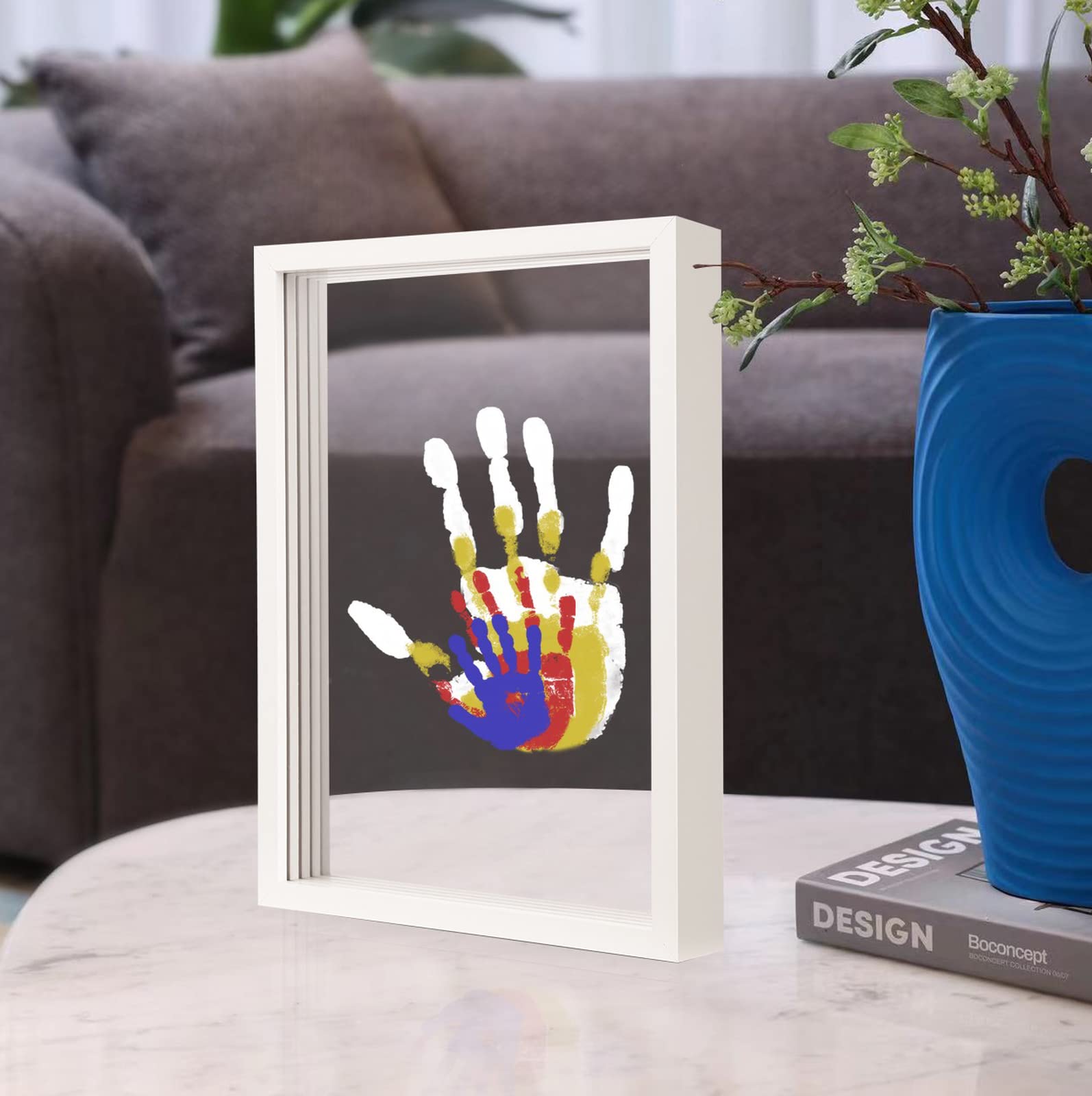 CHERRY CHEERS Family Handprint Kit, DIY Craft Keepsake Wooden Frame, Endless Gift Set, Non-Toxic Paints, Transparent Sheets (White)