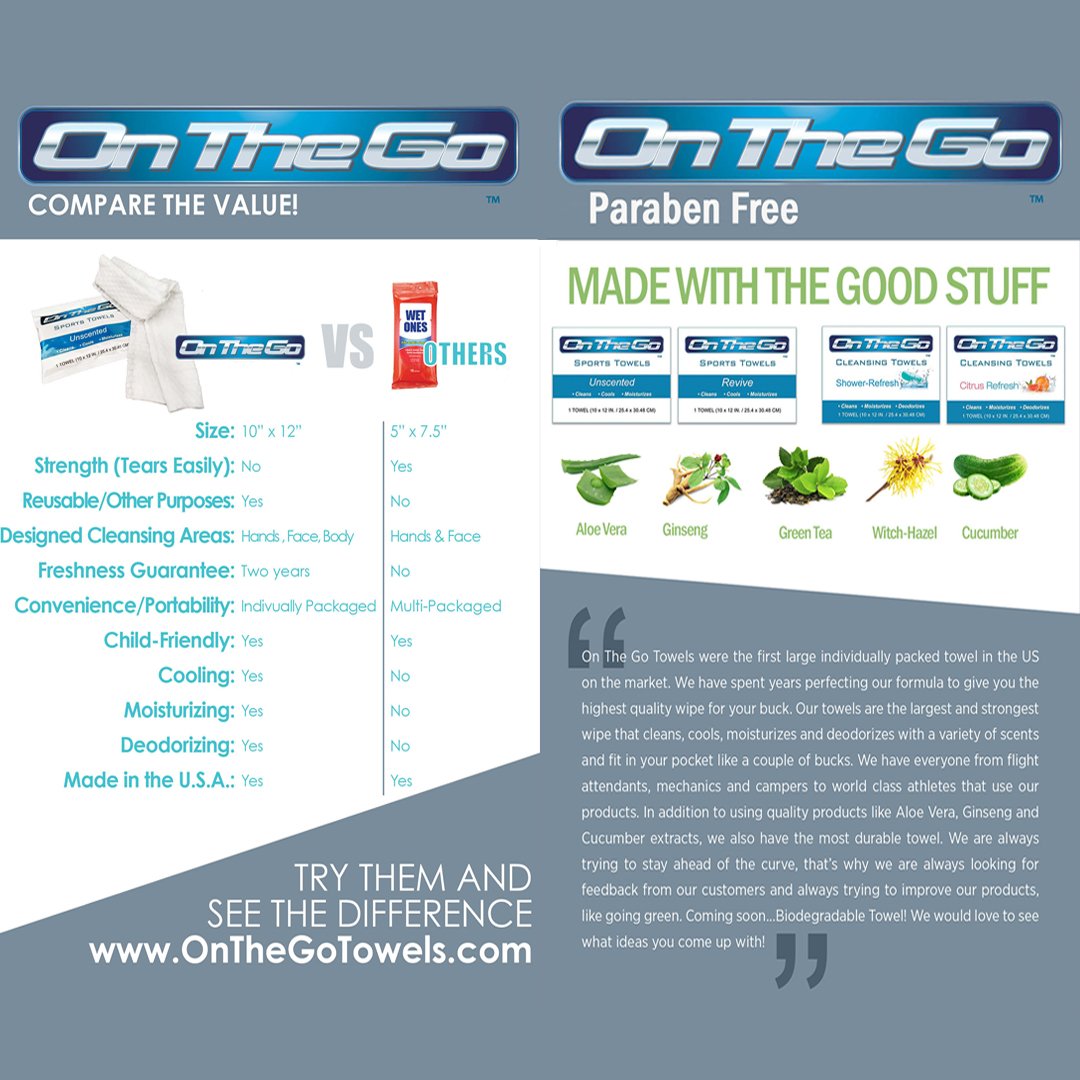 On The Go Towels Unscented Large Body Wipes (25)