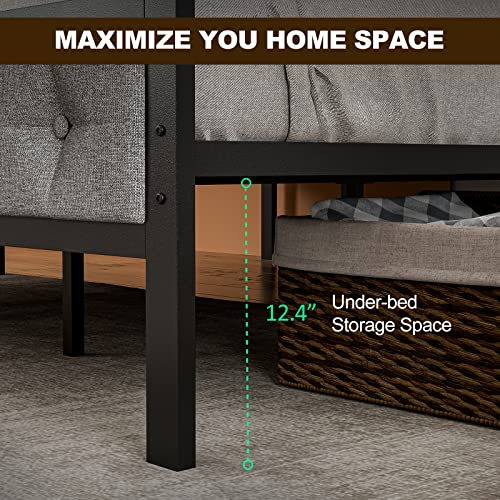 IKIFLY Metal California King Size Bed Frame with Upholstered Linen Headboard Footboard, Mattress Foundation, Heavy Duty Metal Slats, Easy Assembly, No Box Spring Needed - Light Grey/Cal King