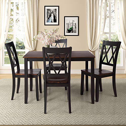 Knocbel 5-Piece Wood Dining Table Set, Elegant Home Kitchen Table with 4 Pcs Comfort High Backrest Chairs (Black with Cherry)
