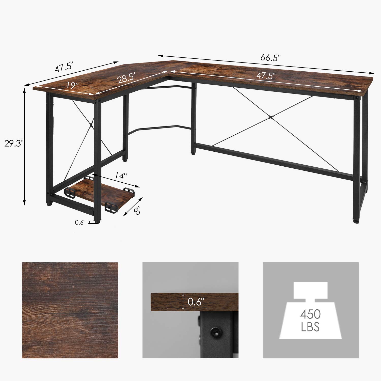AuAg Modern 66.5ββ L-Shaped Home Office Desk, Larger Sturdy Computer PC Laptop Table, Corner Gaming Desk, Writing WorkstationDesk, Wooden Desk W/Monitor Stand