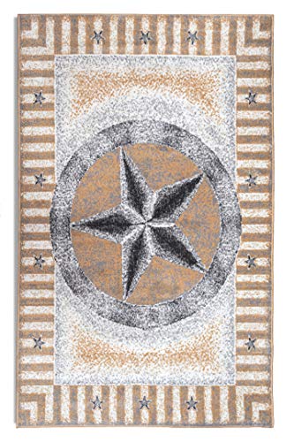 Furnish my Place Texas Star Rug - 5 ft. x 8 ft, Beige Rustic, Novelty Lone Star Rug with Border, Jute Backing