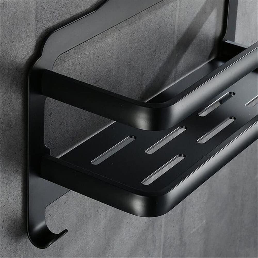 BAHELS Shower Caddy Bathroom Shelf, Aluminum Shower Shampoo Soap Cosmetic Corner Shelves, Bathroom Storage Organizer Rack, Black Matte With Hooks Shelf Bathroom Organizer
