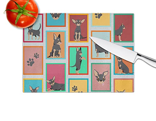 Caroline's Treasures MLM1153LCB Lots of Black and Tan Chihuahua Glass Cutting Board Large Decorative Tempered Glass Kitchen Cutting and Serving Board Large Size Chopping Board