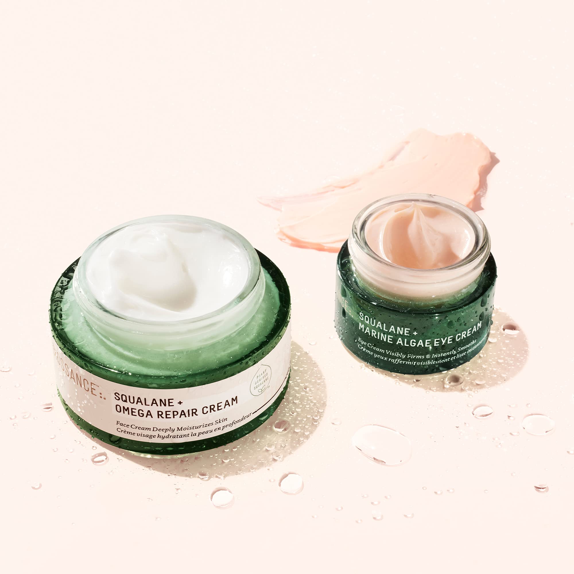 Biossance Super Hydrators Set. Limited Edition Full Size Squalane + Marine Algae Eye Cream (0.5 oz) Bundle with Squalane + Omega Repair Cream (1.6 oz). Moisturize, Firm and Smooth Fine Lines