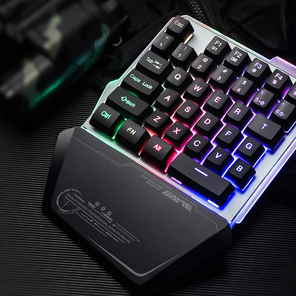 HiGOGO G40 Wired 35 Keys One-Handed Gaming Keypad Rainbow LED Backlight with Large Wrist Pad Membrane Keyboard (Sliver)