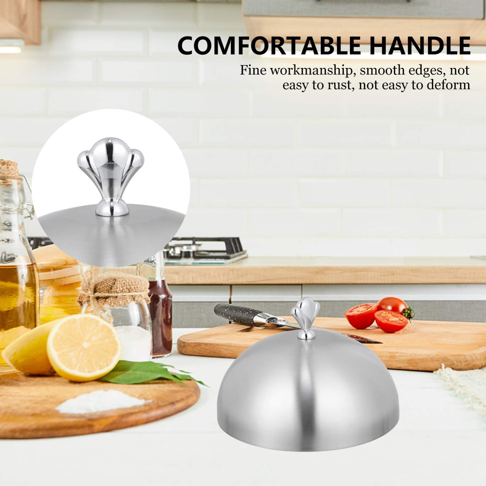 Cabilock Stainless Steel Restaurant Cloche Serving Dish Food Cover Dome Plate Covers for Steak Cake Appetizer Plate to Keep Food Warm (7.86x3.93 inch)