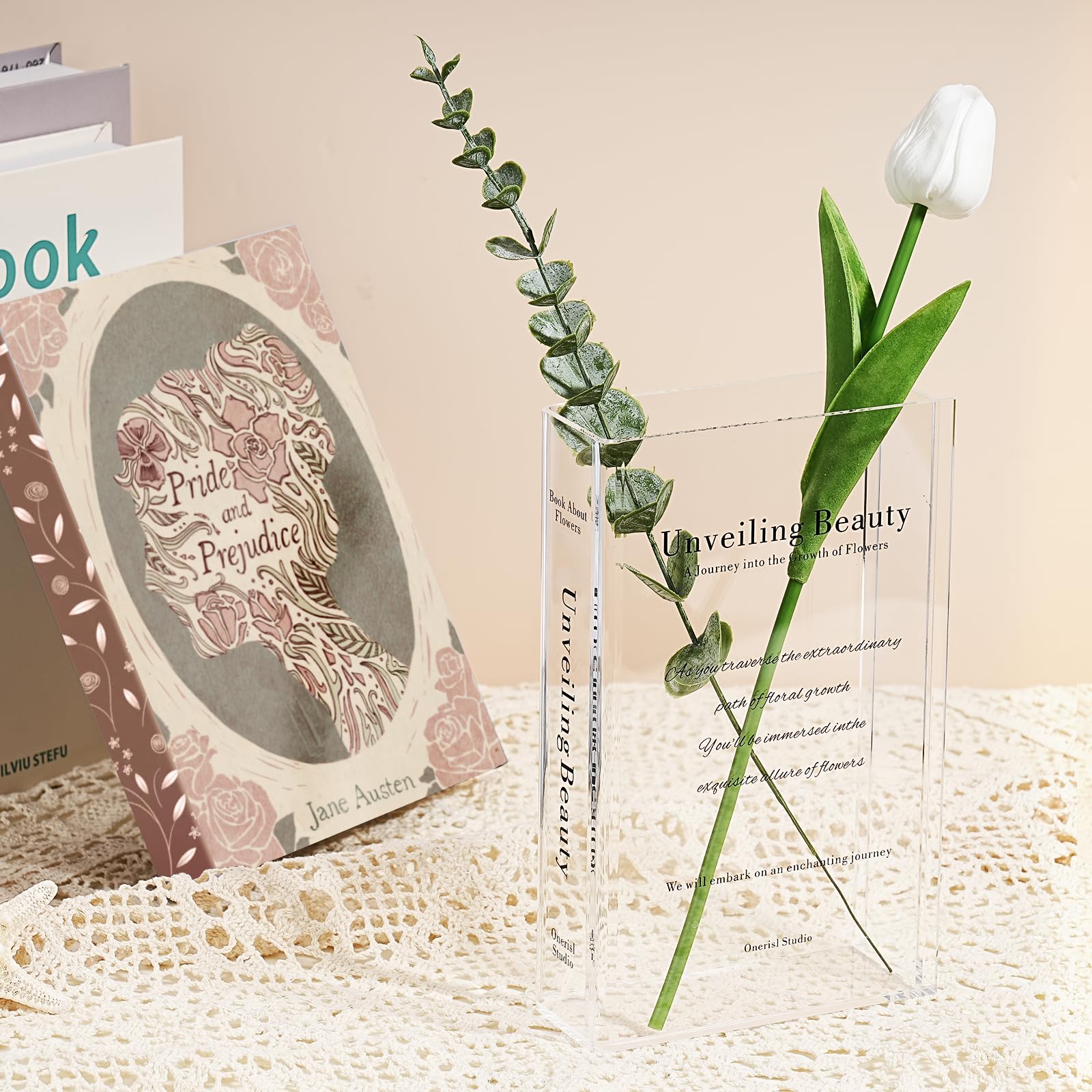 Book Vase for Flowers: Mystery of Growth Clear Flower Vase. Unique Book-Shaped Decor Vase for Floral Arrangements.