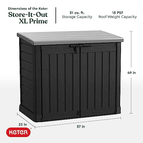 Keter Store-It-Out Prime XL 4.75 x 2.6 Foot Resin Outdoor Storage Shed with Double Doors and Easy Lift Hinges, Perfect for Trash Cans, Garden and Yard Tools, and Pool Toys, Black