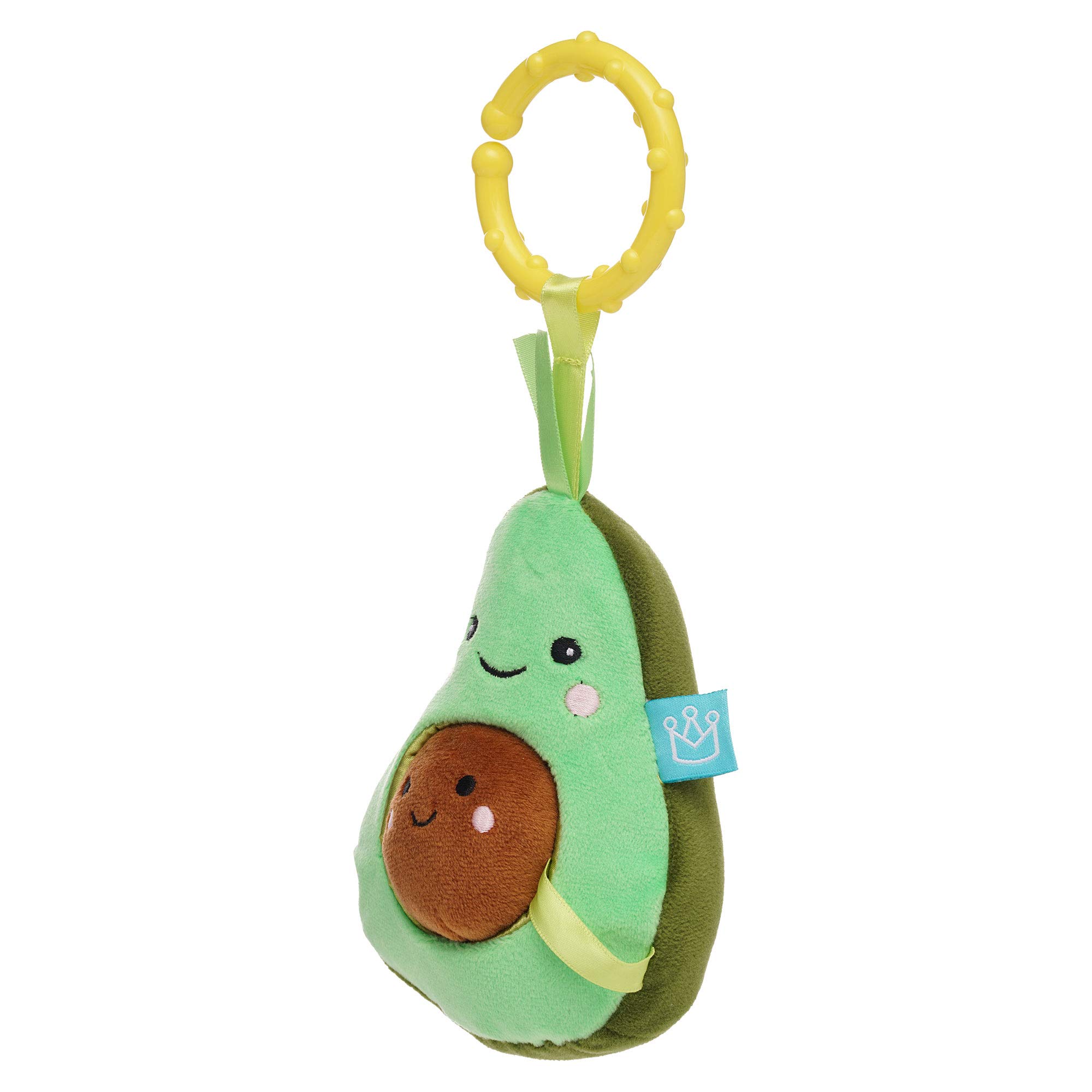 Manhattan Toy Mini-Apple Farm Avacado Baby Travel Toy with Rattle, Chime, Crinkle Fabric & Teether Clip-on Attachment