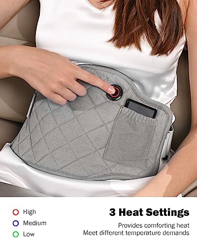 Cordless Heating Pad, Portable and Rechargeable for Back Pain, Neck and Shoulders and Cramps, Ultra-Soft 9.8" x 15.7" with Adjustable Strap, 3 Heat Settings & Fast Heating, w/ 5000mAh Battery - Gray