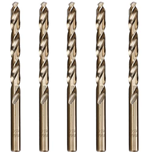 Hymnorq M35 Cobalt Steel Fractional 19/64 Inch Dia. x 4.37 Inch Long Twist Drill Bit Set of 5pcs, Jobber Length Round Shank, Self-Centering Split Point Heat Resistant for Metalworking