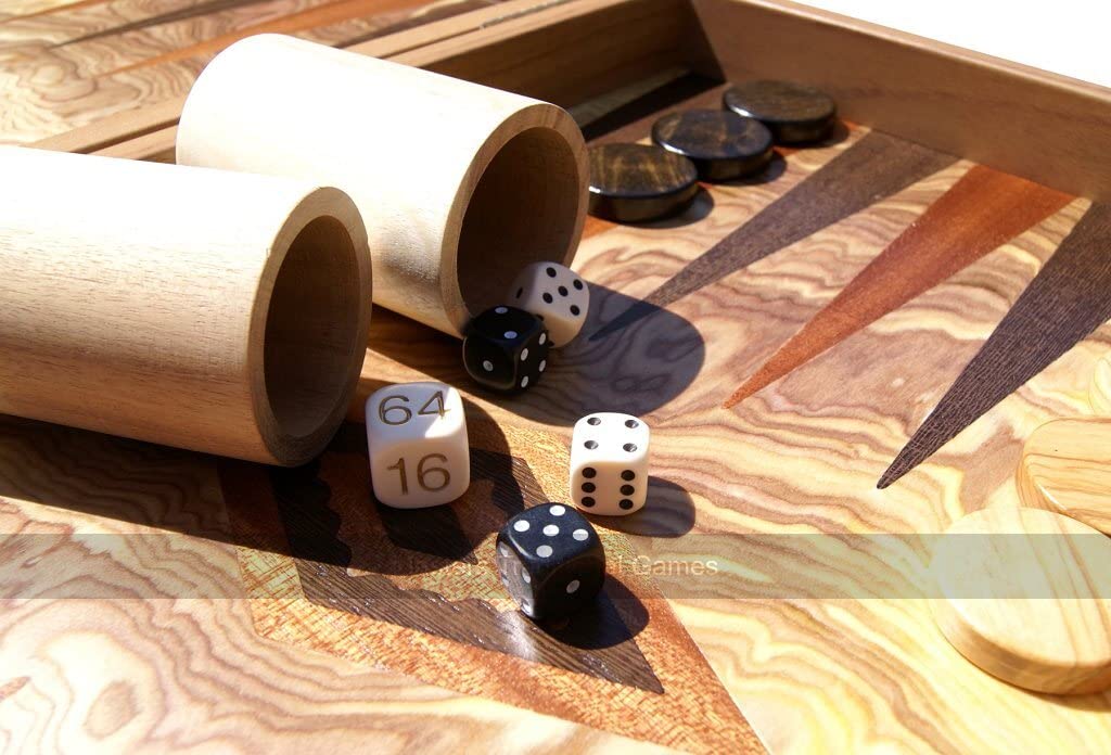 Manopoulos Luxury Olive Burl 15-inch Backgammon Set with Side Storage and Accessories
