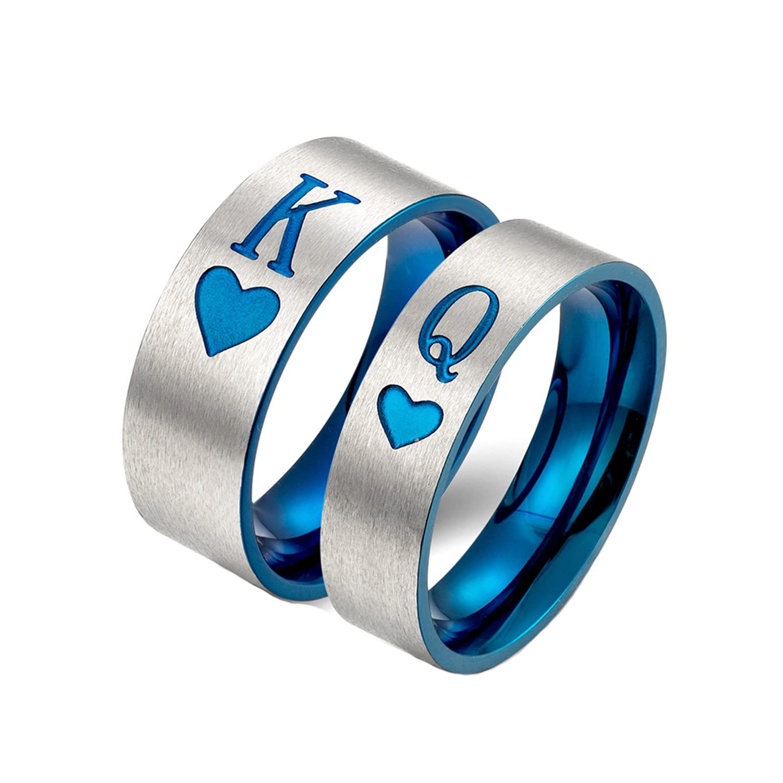 Beydodo Couples Promise Rings Engraved, Stainless Steel Anniversary Rings Size 9 and 11 King and Queen Ring with Heart
