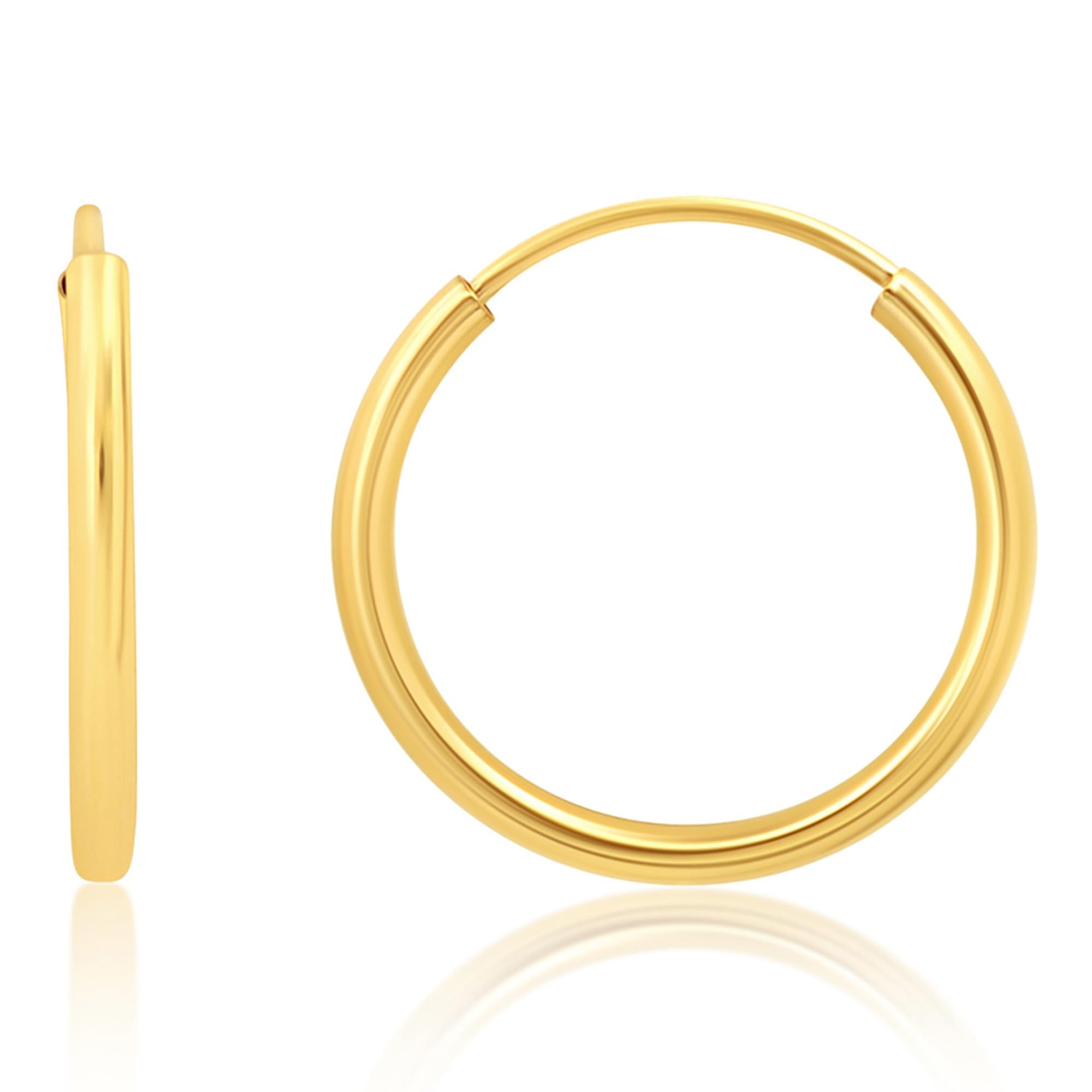 MAX + STONE Solid 14k Gold Hoop Earrings for Women | 1.5mm Tube, Flex Continuous 14mm (0.55 Inch) Diameter Small