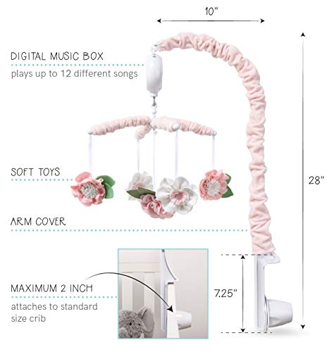 The Peanutshell Pink Floral Musical Crib Mobile for Baby Girls | Digital Music Box with 12 lullabies