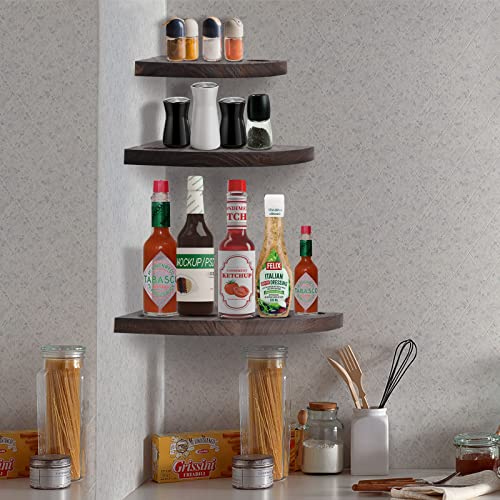 HYPOSFEE Corner Wall Shelf Set of 3, Floating Corner Shelves for Wall, Rustic Wood Wall Storage Display Shelves for Living Room Bedroom Bathroom Kitchen