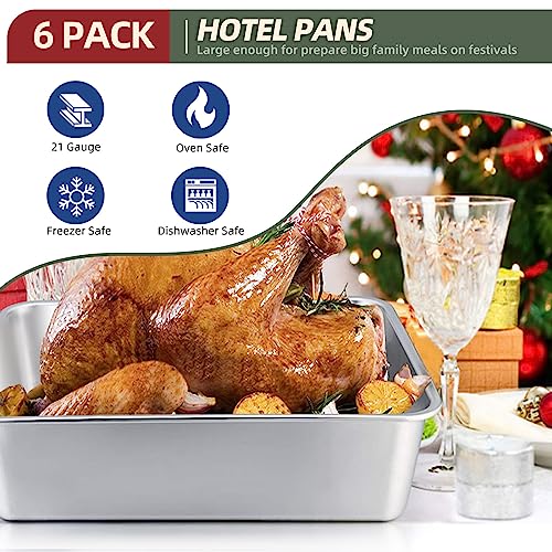 IMMERROT 6 Inch Deep Full Size Hotel Pans 21 Gauge Steam Table Pans Anti-Jamming Commercial 18/8 Stainless Steam Steamer Evaporator Pan for Catering Restaurant Food Storage 6 Pack