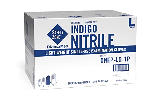 The Safety Zone ® Powder Free Indigo Nitrile Gloves, Case of 1,000 Gloves (Small)