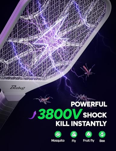Buzbug Electric Fly Swatter, Handheld Mosquito Swatter, 3800V Heavy Duty Bug Zapper Racket Indoor Outdoor, Mosquito Bat, Instant Fruit Fly Killer (AA Battery Powered, NOT Included) -SA002