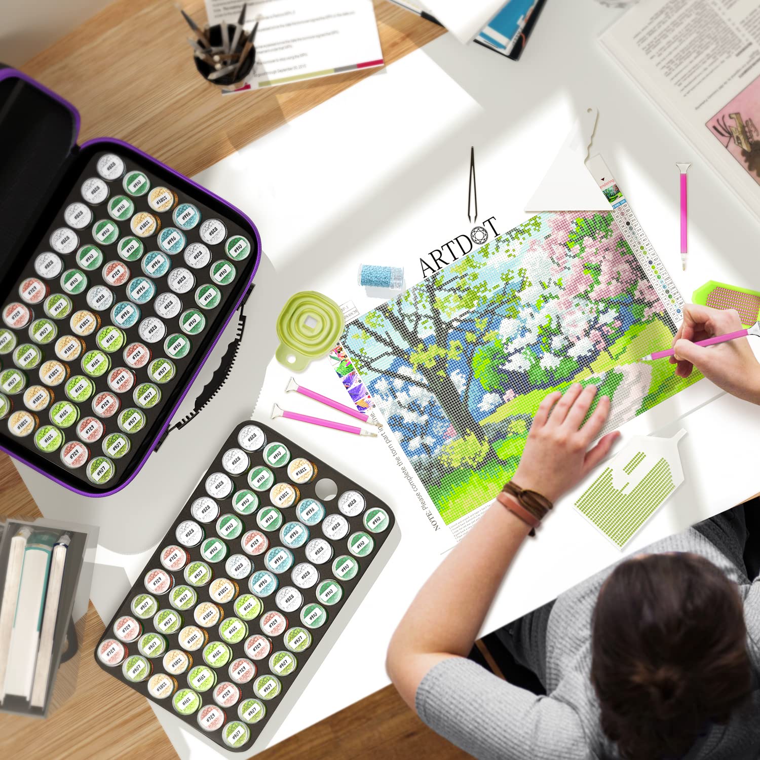 ARTDOT Diamond Painting Storage Boxes, 120 Slots Bead Storage with 5D Diamond Art Accessories and Tools Kit