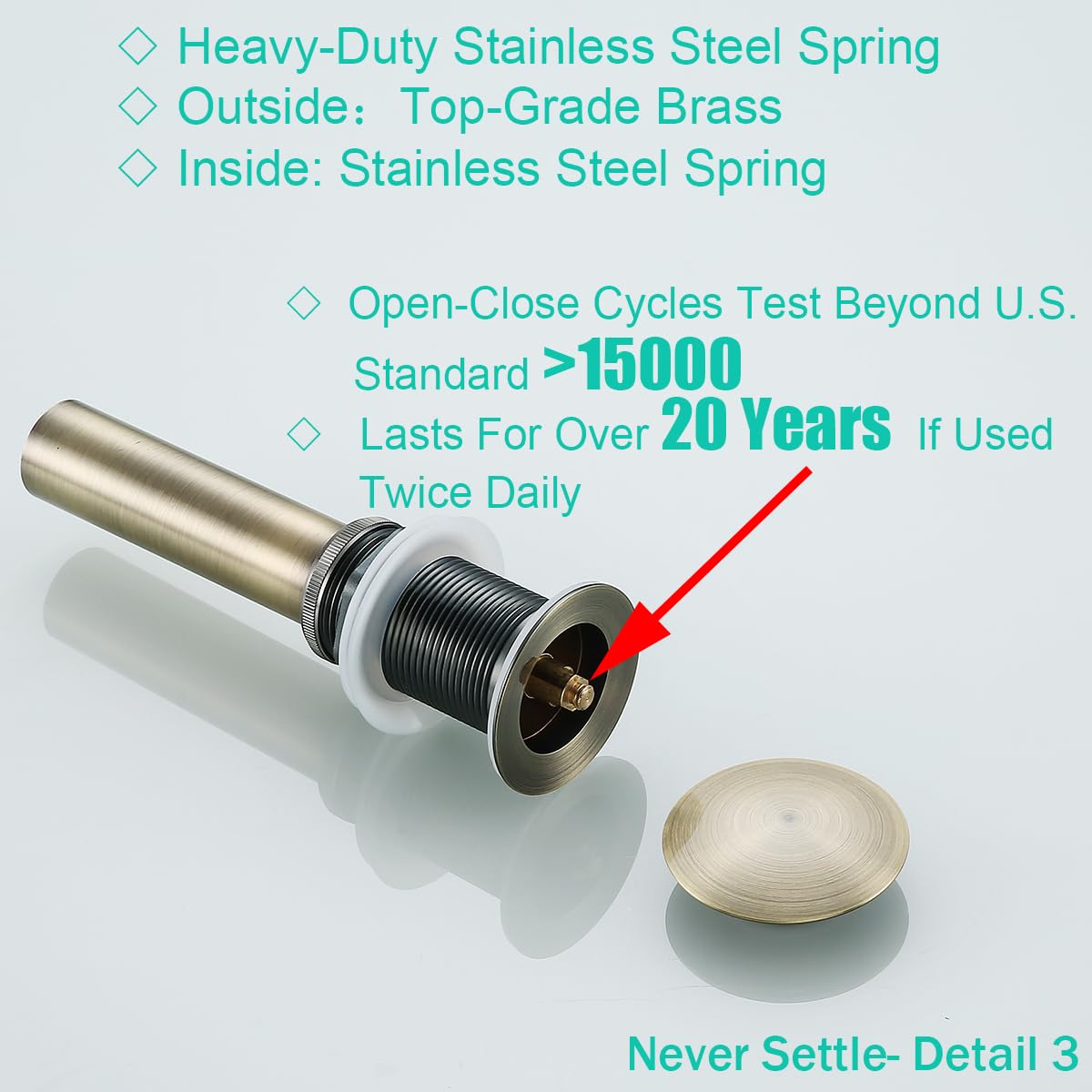 RANDOM Bathroom Vessel Sink Pop Up Drain Stopper Without Overflow Antique Brass, All Metal Rustproof Brass and 304 Stainless Steel 83006A.