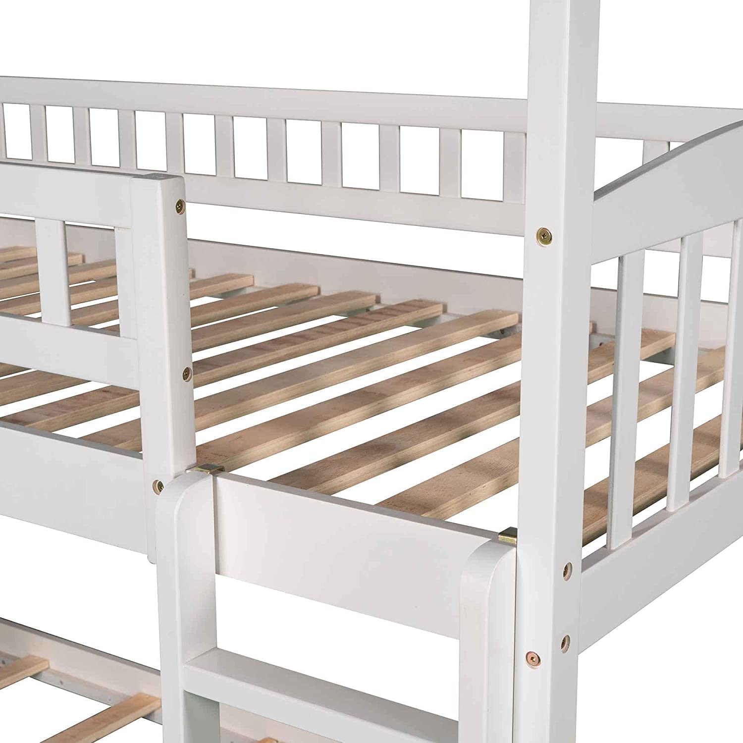 DNYN Twin Size Loft Bed with Slide for Kids Bedroom,Twin-Over-Twin House Shaped Bunkbeds w/Safety Guardrails & Roof Design,Easy Assemble & No Box Spring Need & Space Saving Design, White