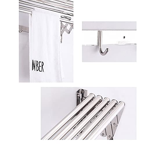 EAFTOS Fold Away Clothes Dry Racks Wall Mounted Space-Saver, Hanger Socks Drying Racks Retractable Easy to Install Design (Color : Silver, Size : 70x30cm)