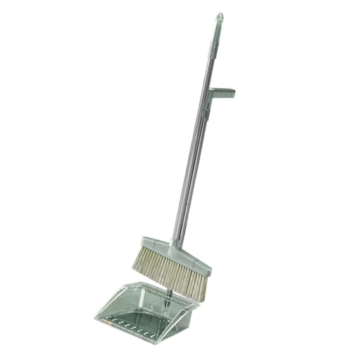 Broom Dustpan Set Cleaning Tool Dust Pan Long Handle Broom Brush Kit Home Bedroom (Green)