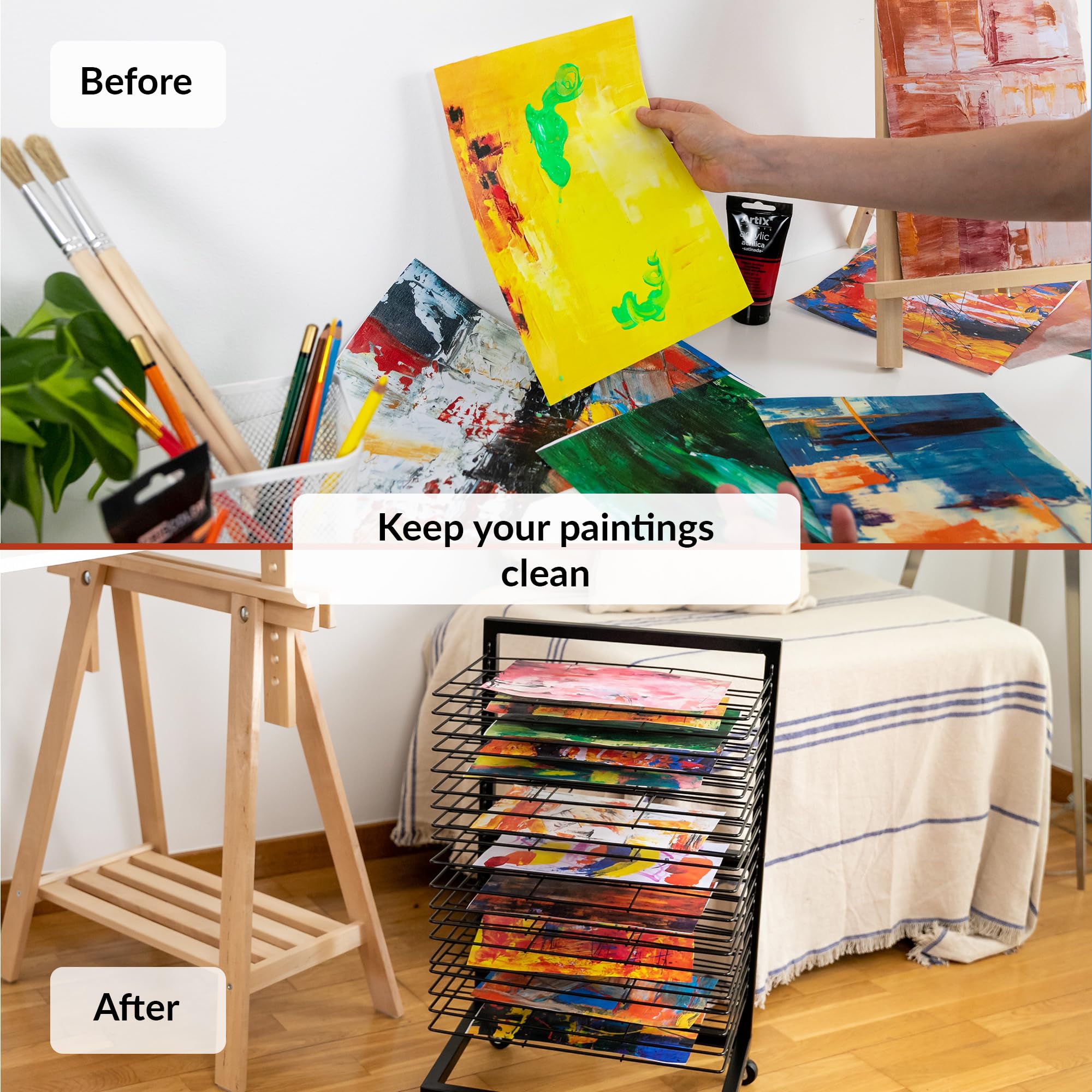 ODOXIA Art Drying Rack for Classroom | Functional & Mobile Paint Drying Rack | 19 Removable Shelves | Canvas Rack Art Storage | Painting Drying Rack with Wheels | Stack Rack for Painting, and More