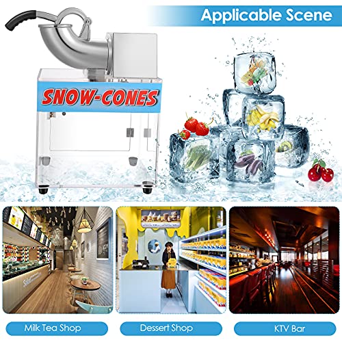 BESRTWE 250W Shaved Ice Machine, 110V Electric Snow Cone Machine with Dual Blades, 440lbs/hr Stainless Steel Ice Crusher Machine with 34L Acrylic Ice Storage Box, for Home and Commercial Use