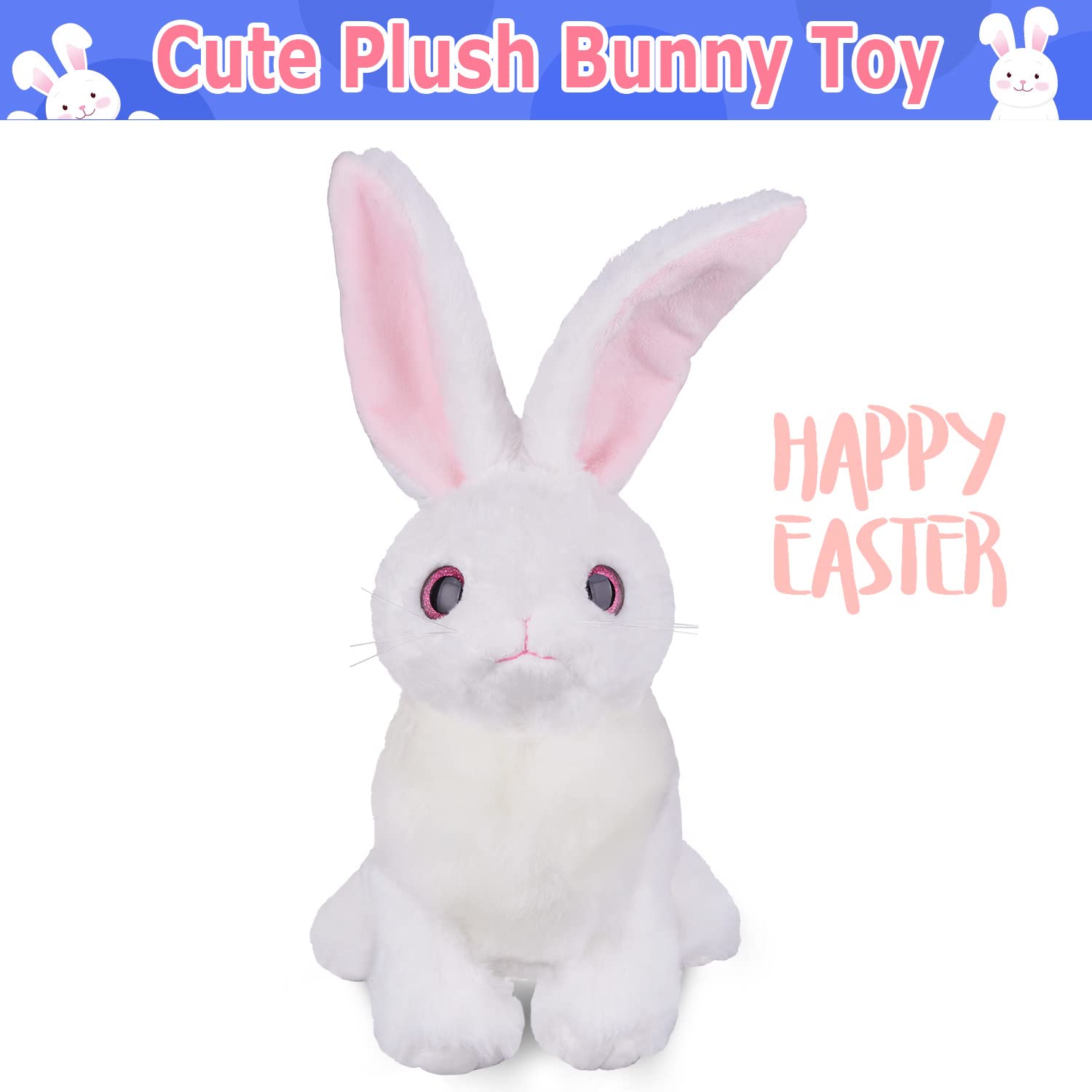 Marsjoy 12" White Easter Bunny Plush Toy, Soft Stuffed Animal Rabbit, Realistic Gift for Kids, Toddlers, Baby