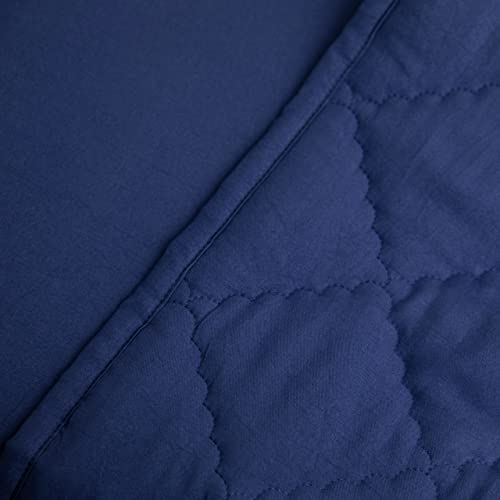 FLXXIE 4 Pieces Microfiber Toddler Bedding Set, Super Soft and Breathable Crib Sheet Set, Includes Quilted Comforter, Flat Top Sheet, Fitted Sheet, Envelope Pillow Case for Boys and Girls, Navy Blue