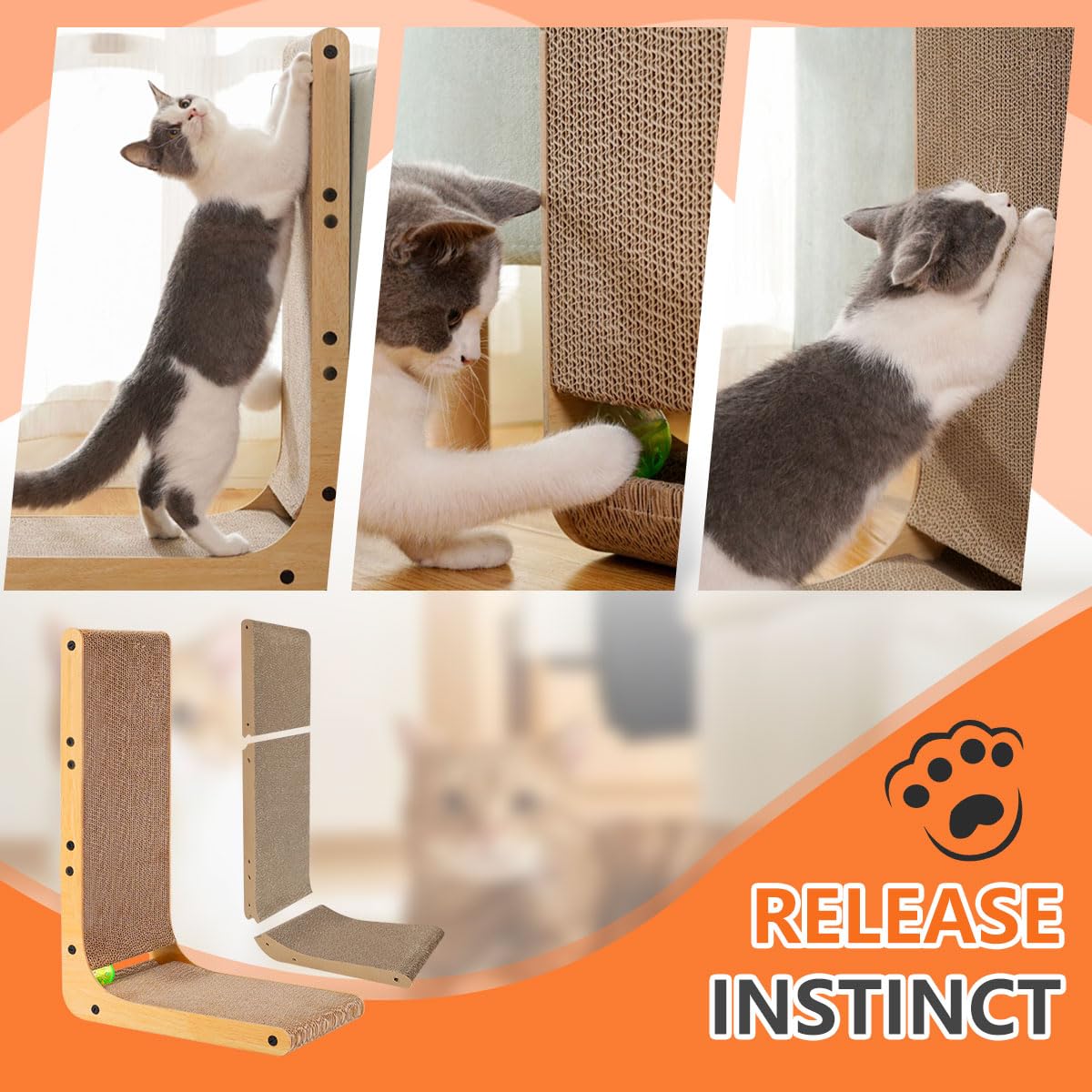 Familypoint Cat Scratcher, Cat Scratching Post, Cardboard Cat Scratching Board with Ball Toy, Large Vertical L Shape Cat Scratcher Scratch Pads Cat Toys for Indoor Cats, Catnip
