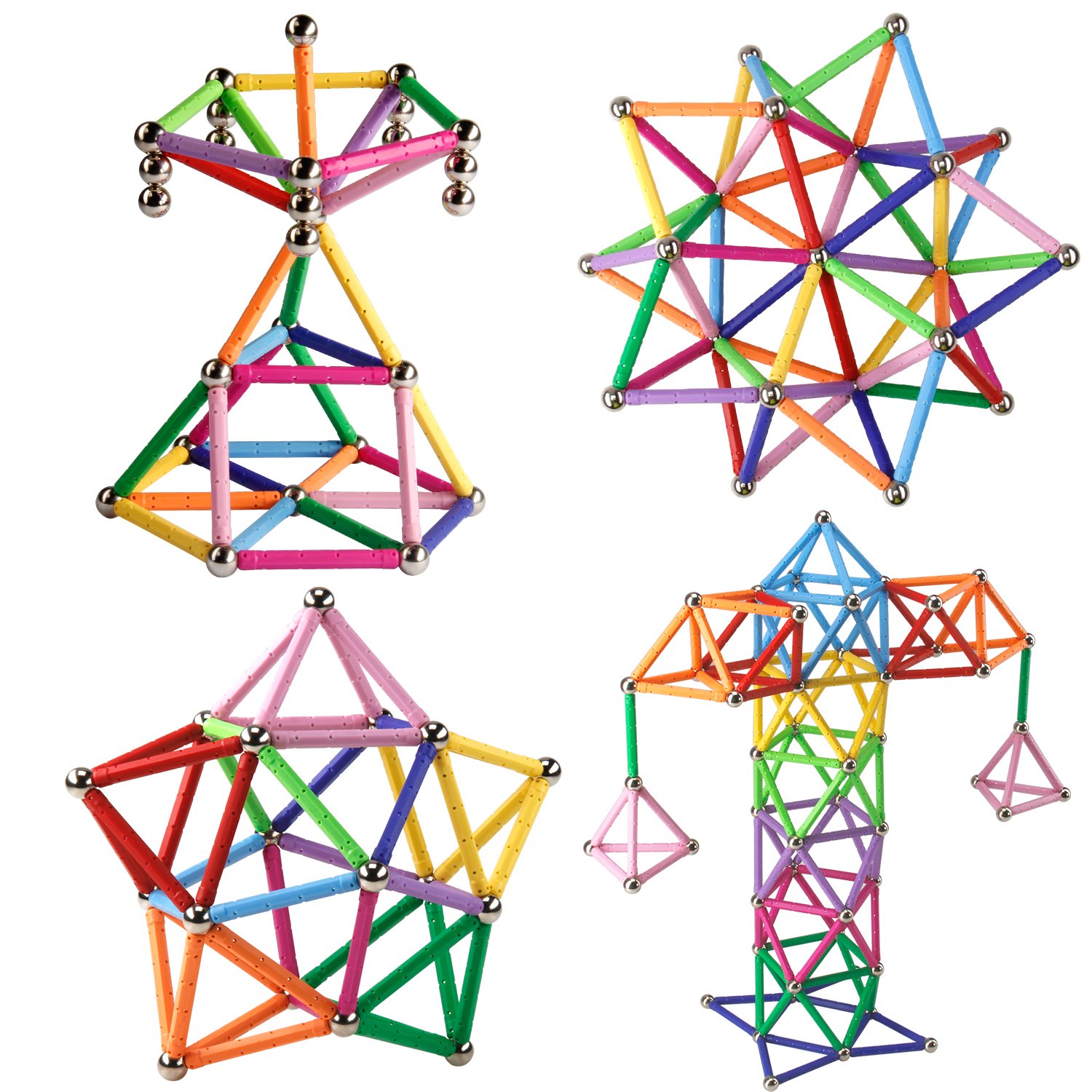 MONILON 160 Pcs Magnet Building Sticks Kids Toys, Lengthen Magnetic Construction Building Blocks Set 3D Brain Training Learning Educational DIY STEM Toys
