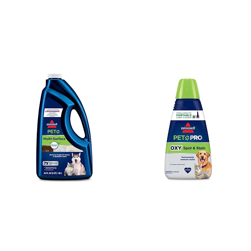 Bissell Pet Multi-Surface Febreze Freshness for Crosswave and Spinwave (64 oz), 22951, 64 Ounce, 64 Fl Oz & PET PRO OXY Spot & Stain Formula for Portable Carpet Cleaners, 32 oz, 2034