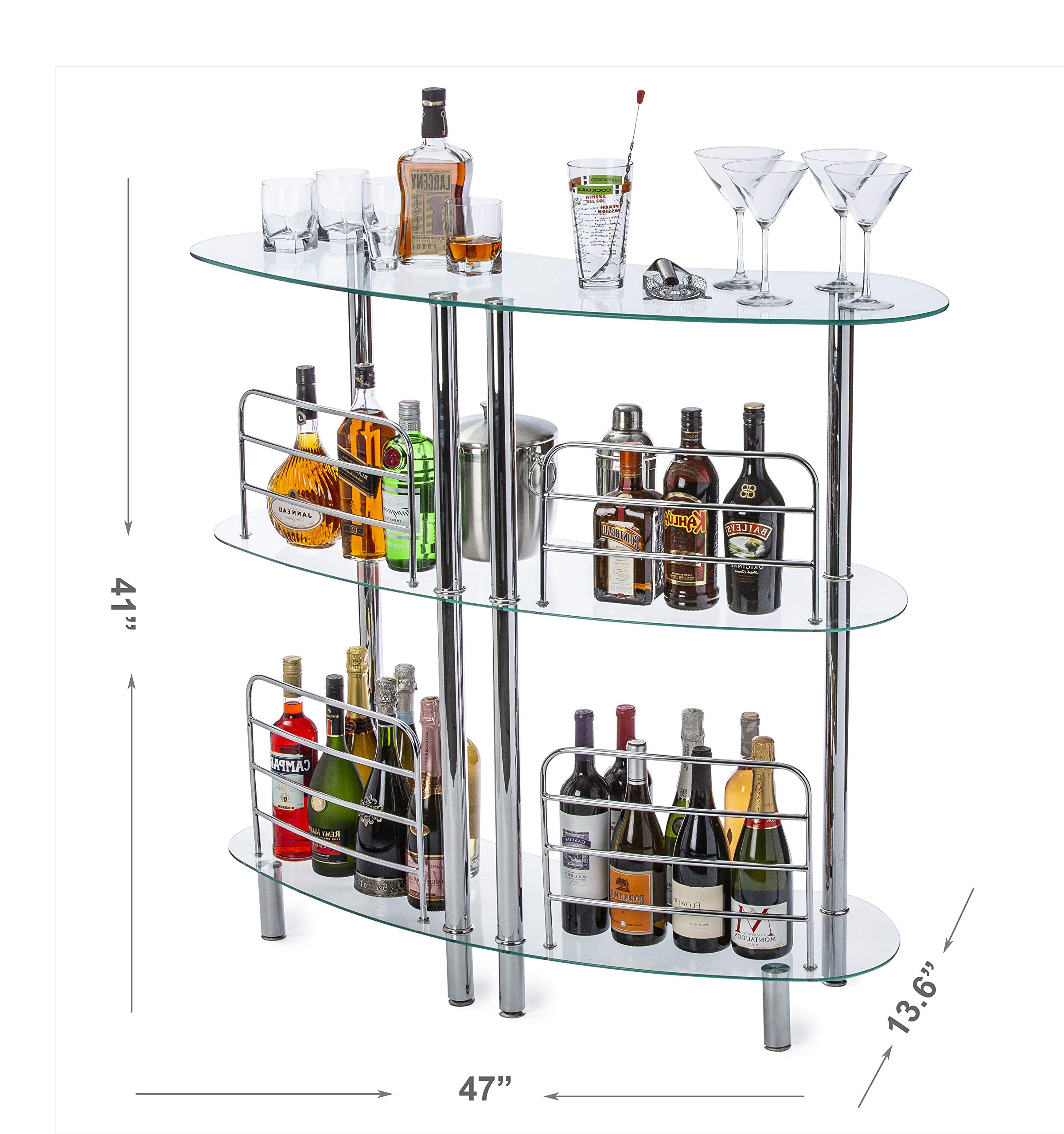 Mango Steam Bar Table for Home - Contemporary Modern Home Bar Unit, Liquor Bar with 2-Tier Storage Shelves, Durable Liquor Bar for Parties & Gatherings, 47" L x 13.6" D x 41" H - Clear