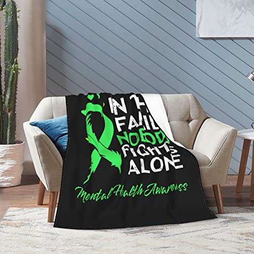 in This Family Nobody Fights Alone Mental Health Awareness Flannel Fleece Throw Blanket ,Softest Super Fluffy Bed Plush Blanket Throw, Sofa Luxury Cozy Couch Blanket 80"x60"
