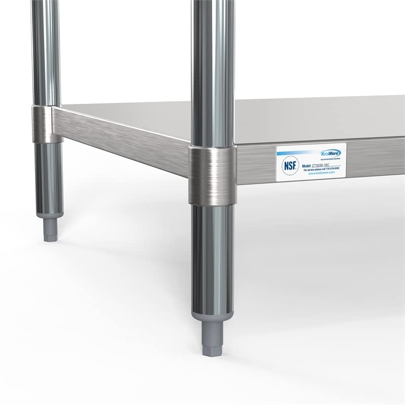 KoolMore Commercial 30β x 36β Stainless Steel Work Table with Wheels for Restaurant or Home Use, Under Storage Shelf for Food, Tools, and Hardware, Heavy Duty Metal Workspace (CT3036-18C), Silver